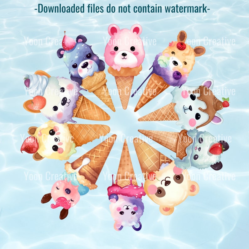 Cute Animal Ice Cream Clipart Sticker Friendly Dessert - Etsy