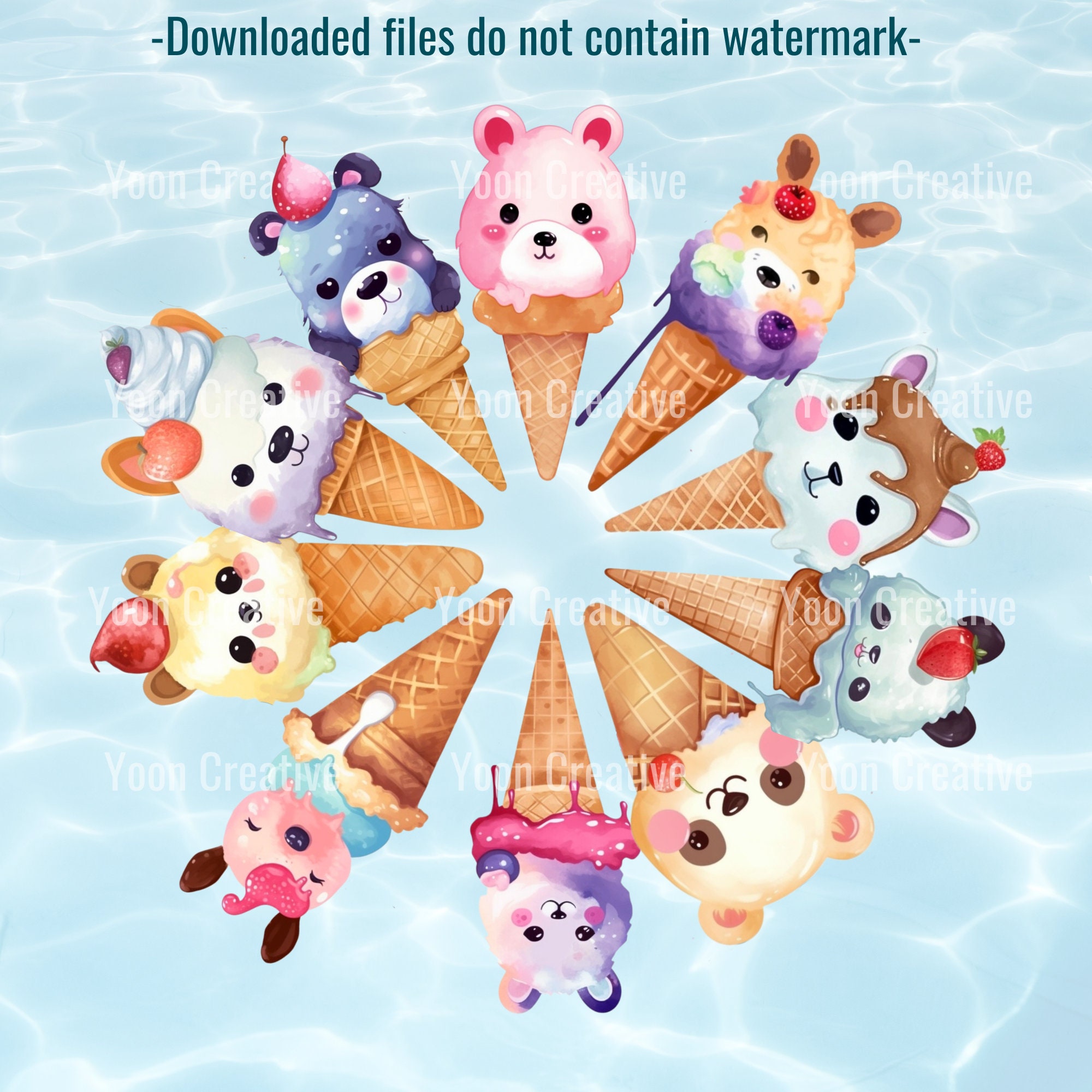Cute Animal Ice Cream Clipart - Sticker Friendly - Dessert - Food ...