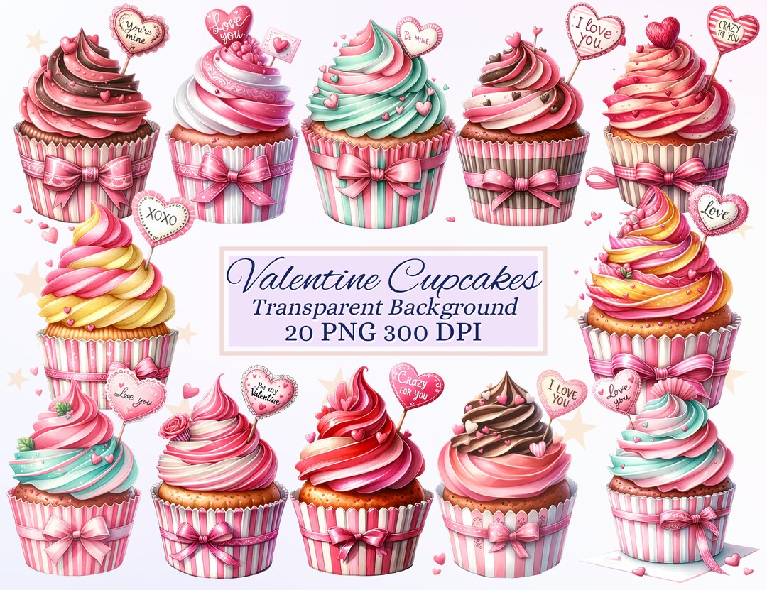 Valentine Cupcakes Clipart Bundle for Creative Project, Valentine Day ...