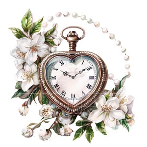 Heart-shaped Pocket Watches Cliparts for Creative Project, Antique ...