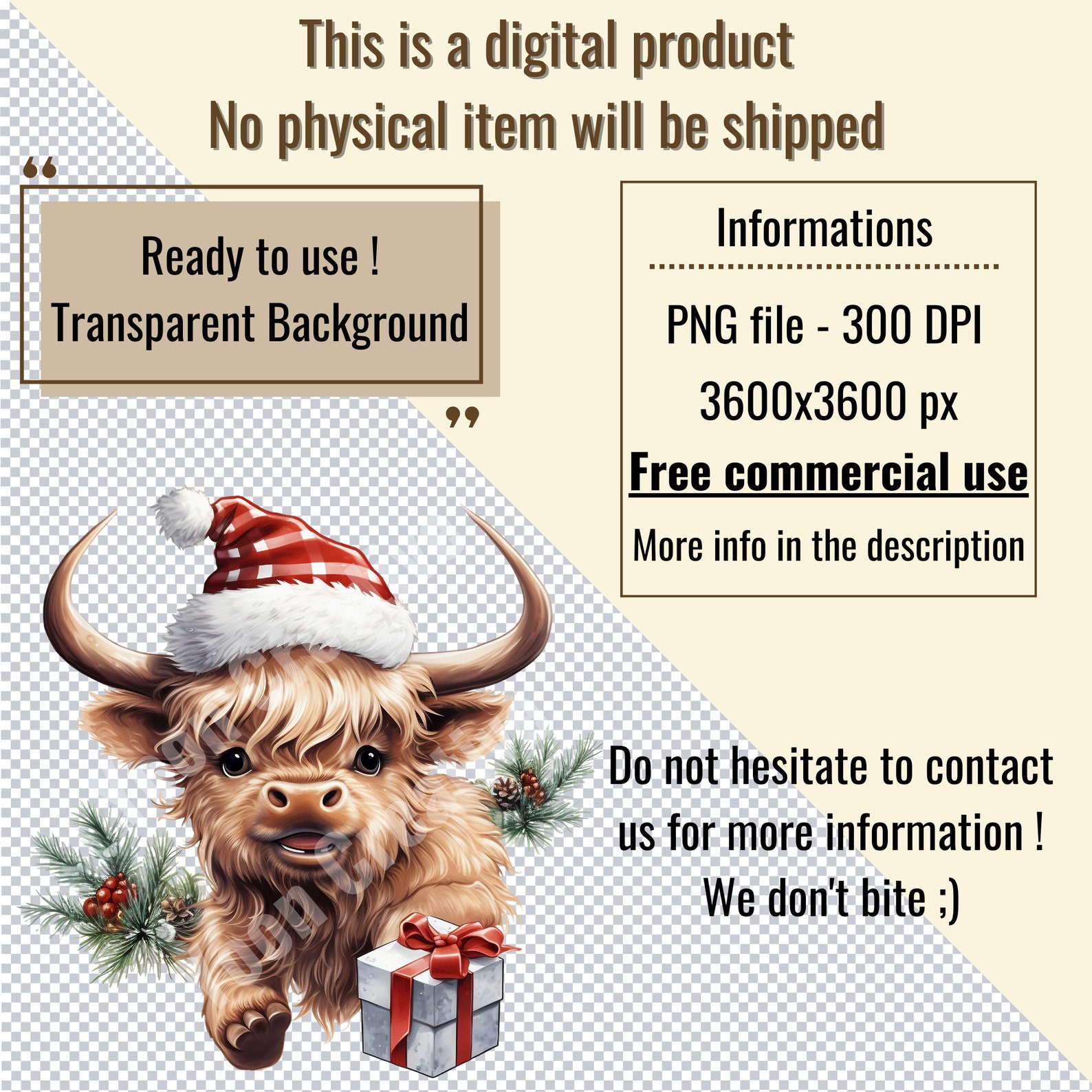 Festive Highland Cows Clipart Set for Creative Projects, Xmas Gift ...