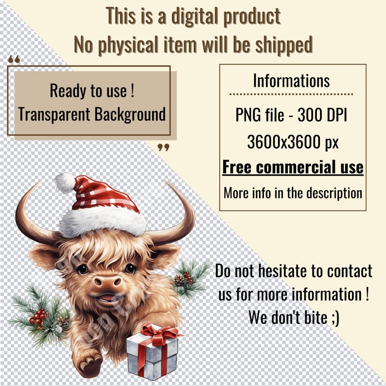 Festive Highland Cows Clipart Set for Creative Projects, Xmas Gift ...