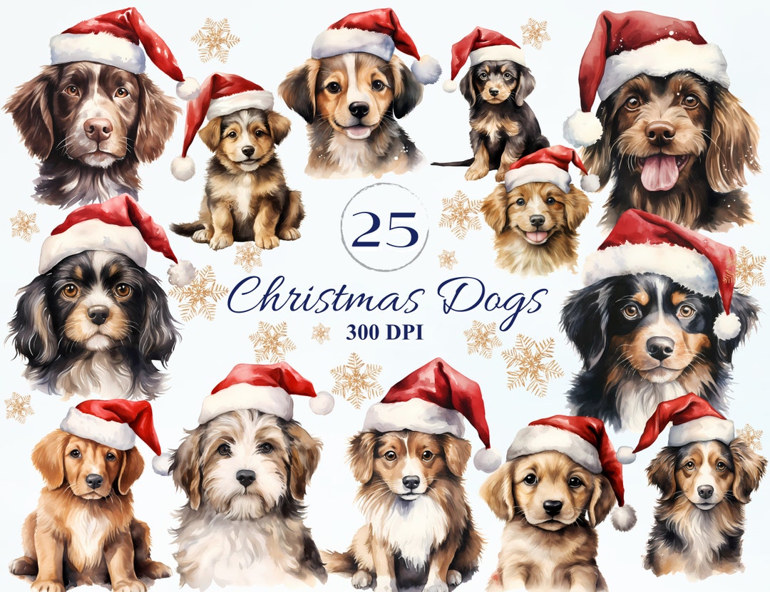 Christmas Dog Clipart Set for Creative Project, Winter Festive Santa ...
