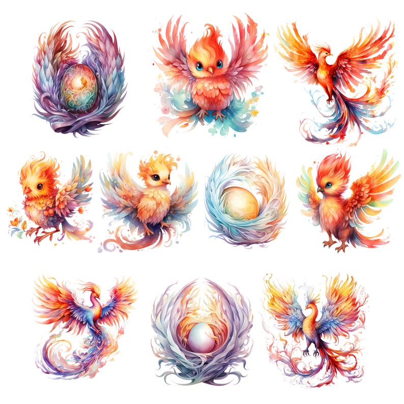 Phoenix Clipart Set for Creative Projects, Whimsical Fantasy Animals, Nursery Art, Card Making ...