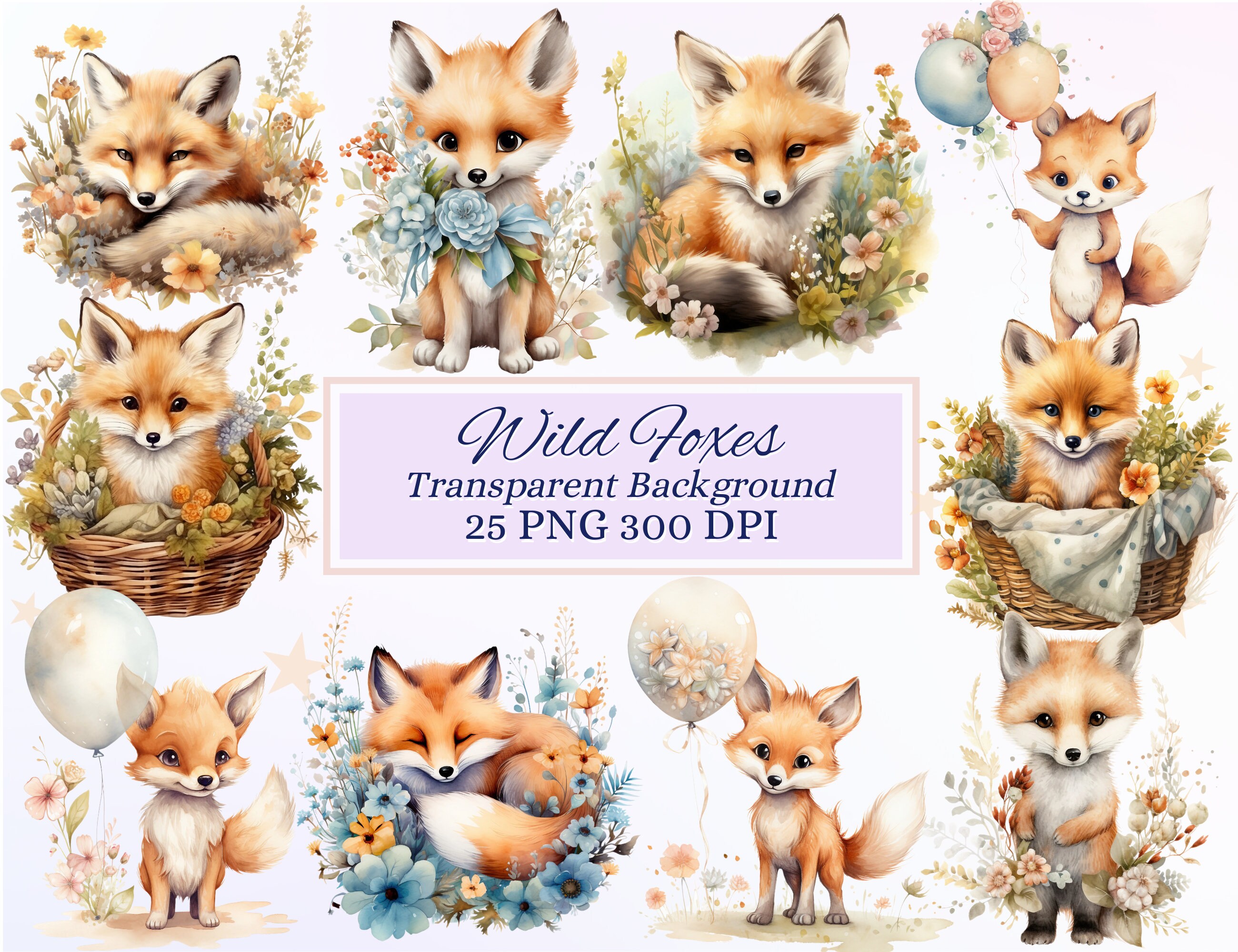Cute Wild Foxes Clipart Set for Creative Project, Animal Graphics ...