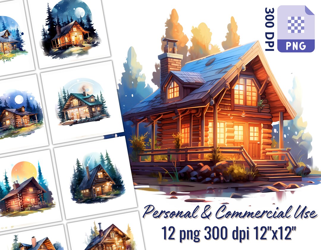 Rustic Log Cabin Clipart Set for Creative Projects, 12 PNG, Woodland ...