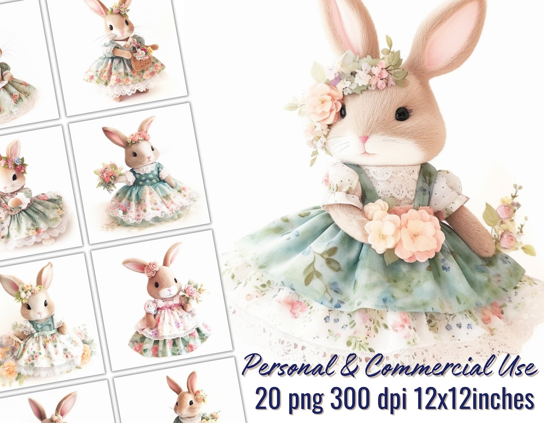 Enchanted Spring Rabbits (green) - Whimsical Bunny Clipart Bundle - 20 ...