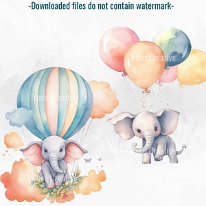 Adorable Elephant Watercolor Clipart Set - Baby Shower Bundle - 10 PNG ...