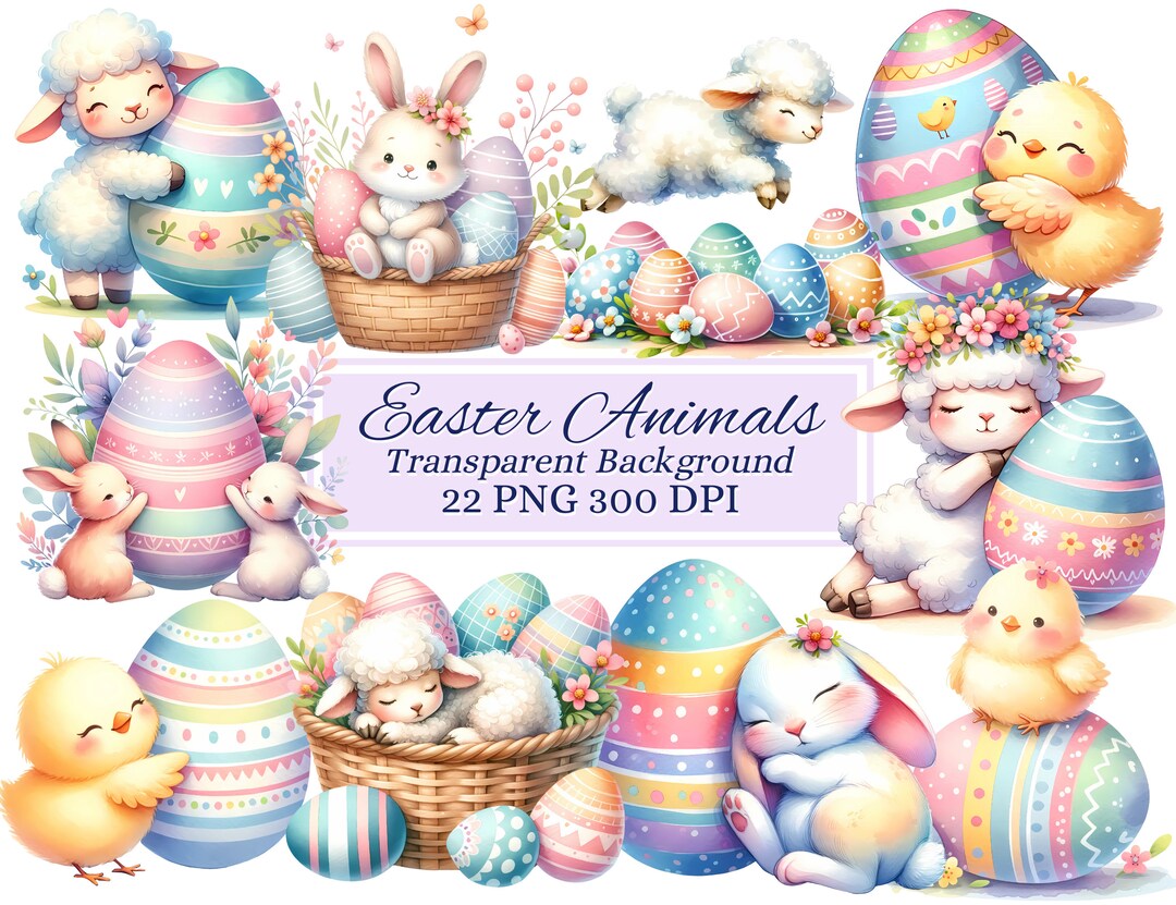 Easter Animals Clipart Set for Creative Project, Cute Animal Graphics ...