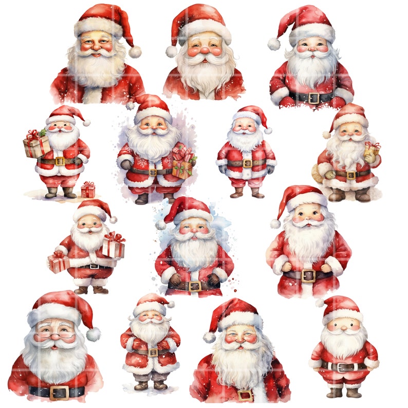 Cute Santa Claus Clipart Set for Creative Projects, Xmas Gift Winter ...