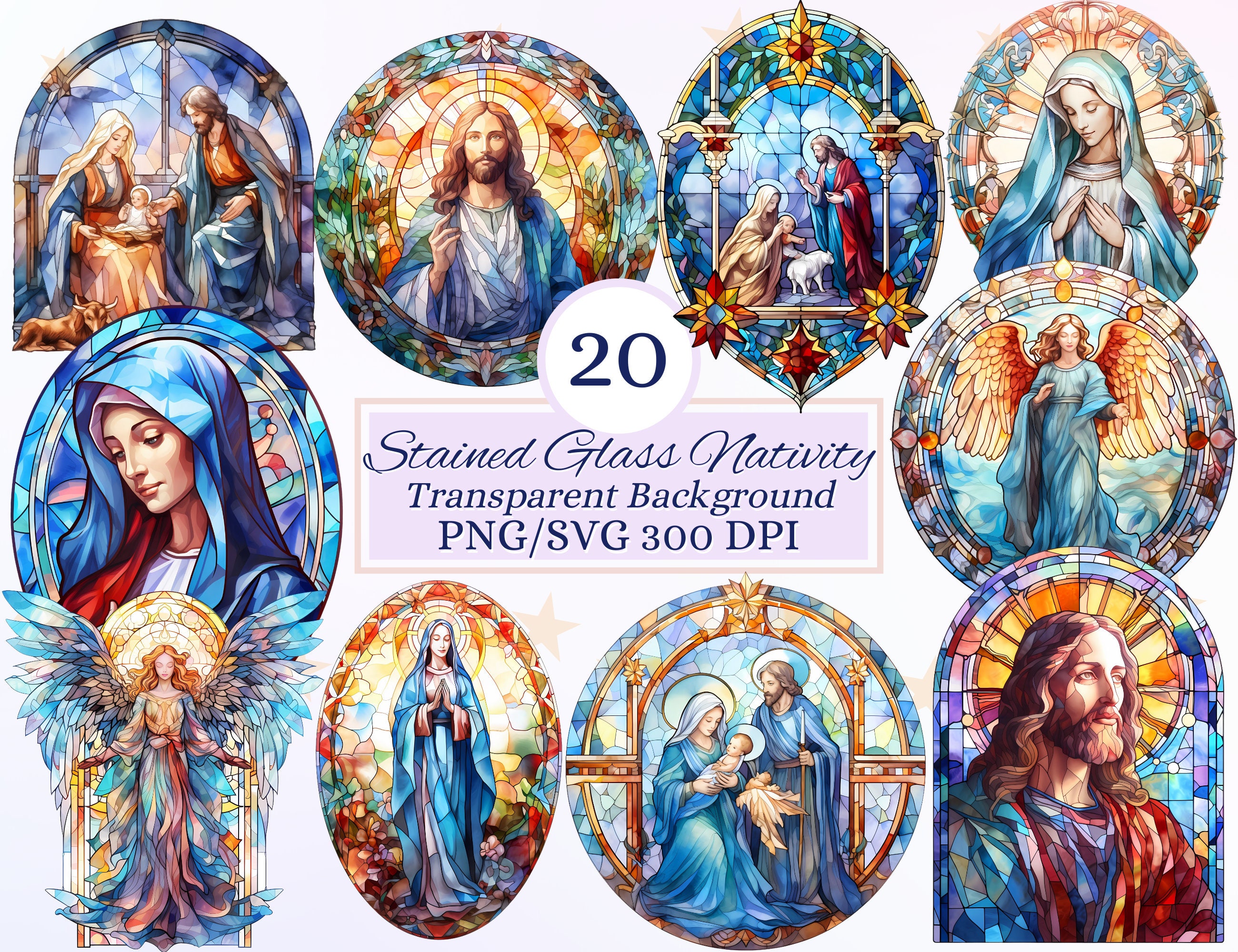 Stained Glass Nativity Clipart Set for Creative Projects, Xmas Winter ...