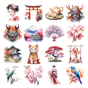 Journey to Japan Clipart for Creative Project, Japanese Artwork ...