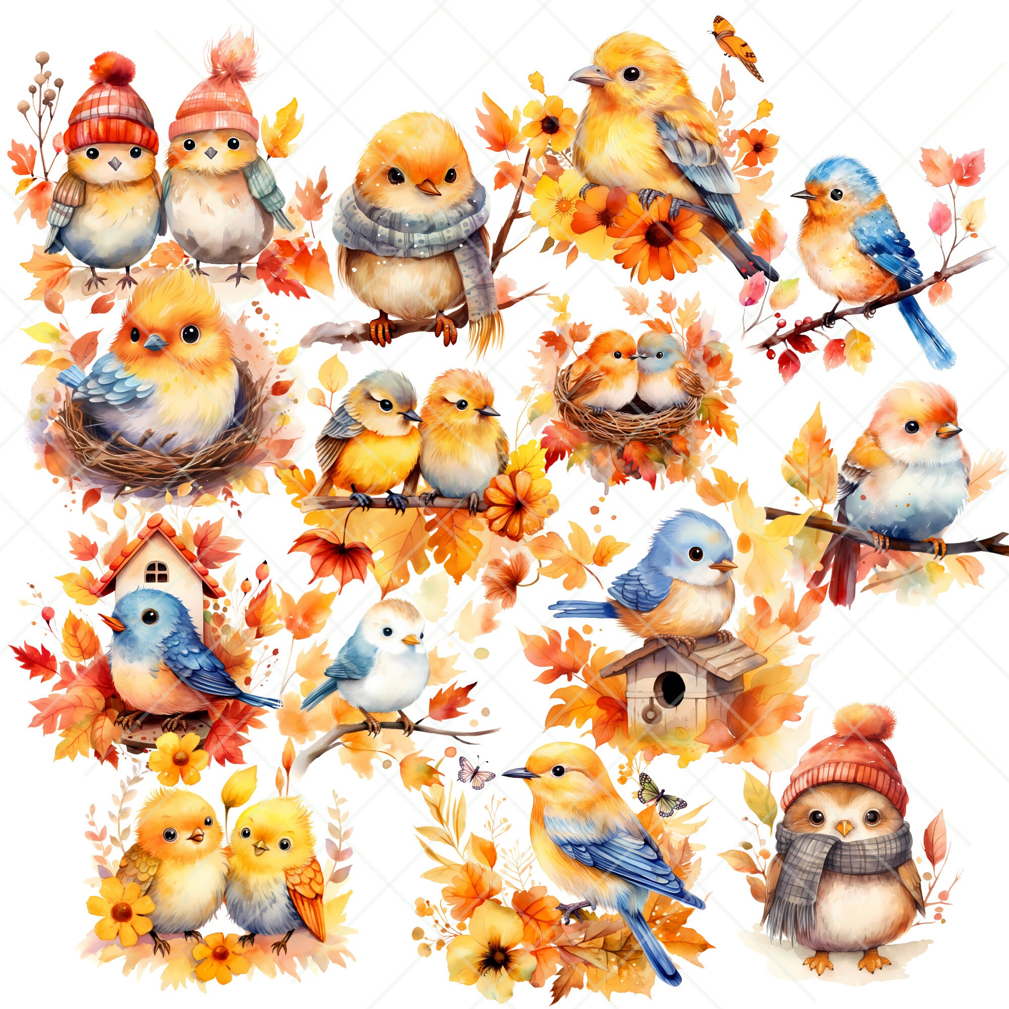 Autumn Birds for Creative Projects, Fall Cute Animal Printable Designs ...