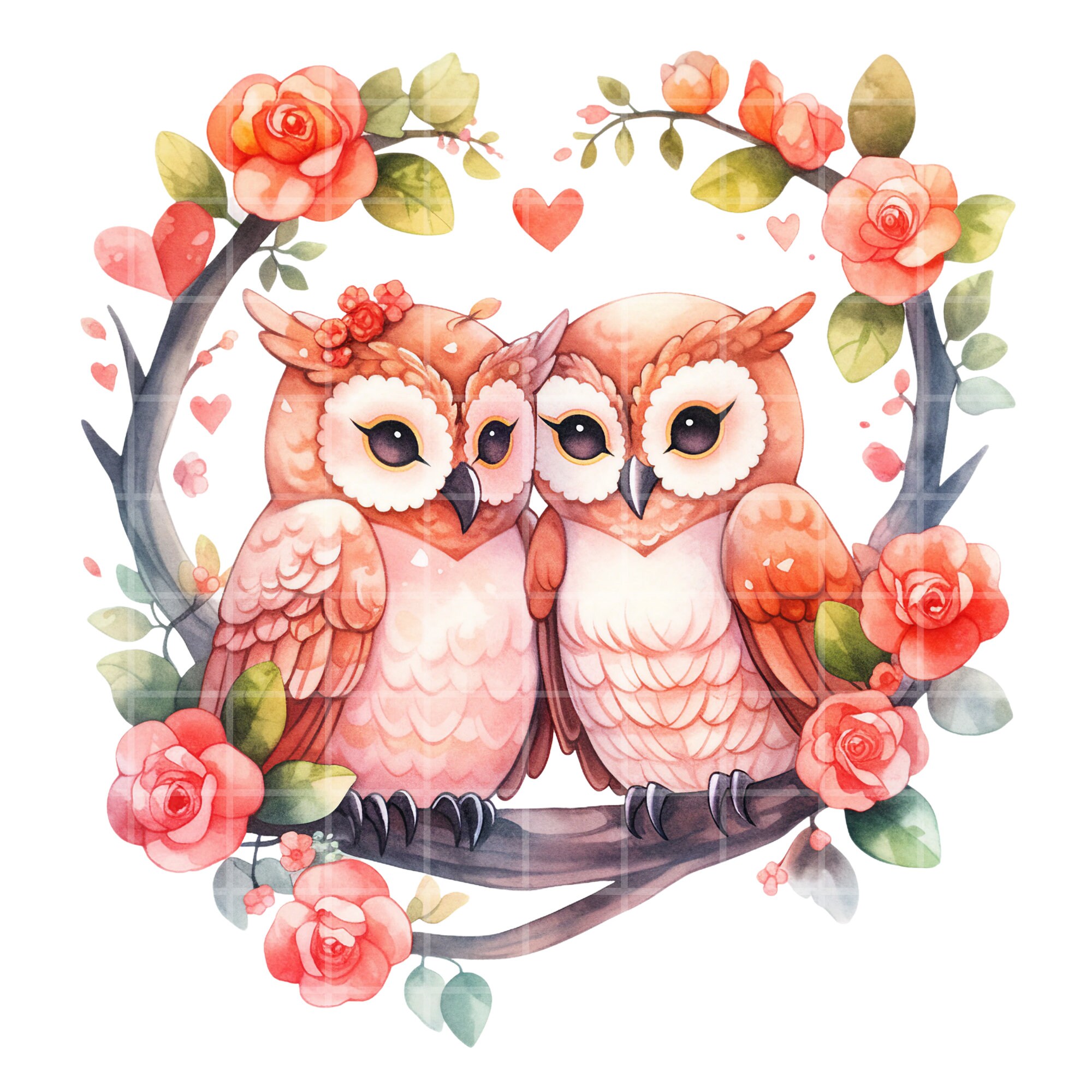 Owl Couples Clipart Set for Creative Projects, Flowering Bird Design ...