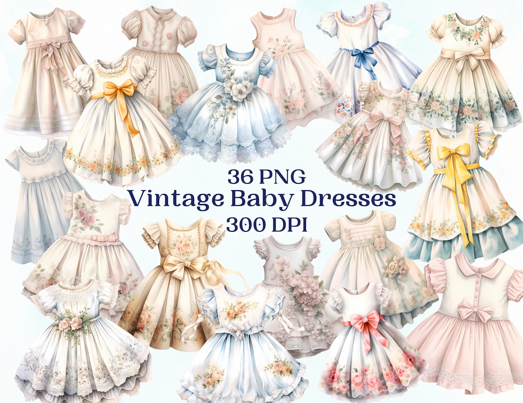 Vintage Baby Dress Clipart Set for Creative Projects, Rococo Style ...