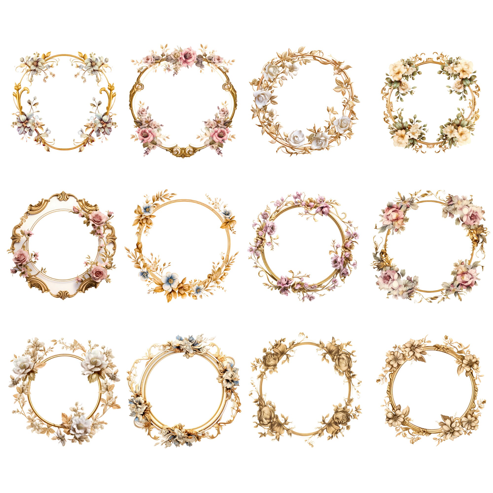 Baroque Circle Frame Clipart Set for Creative Projects, Rococo Style ...