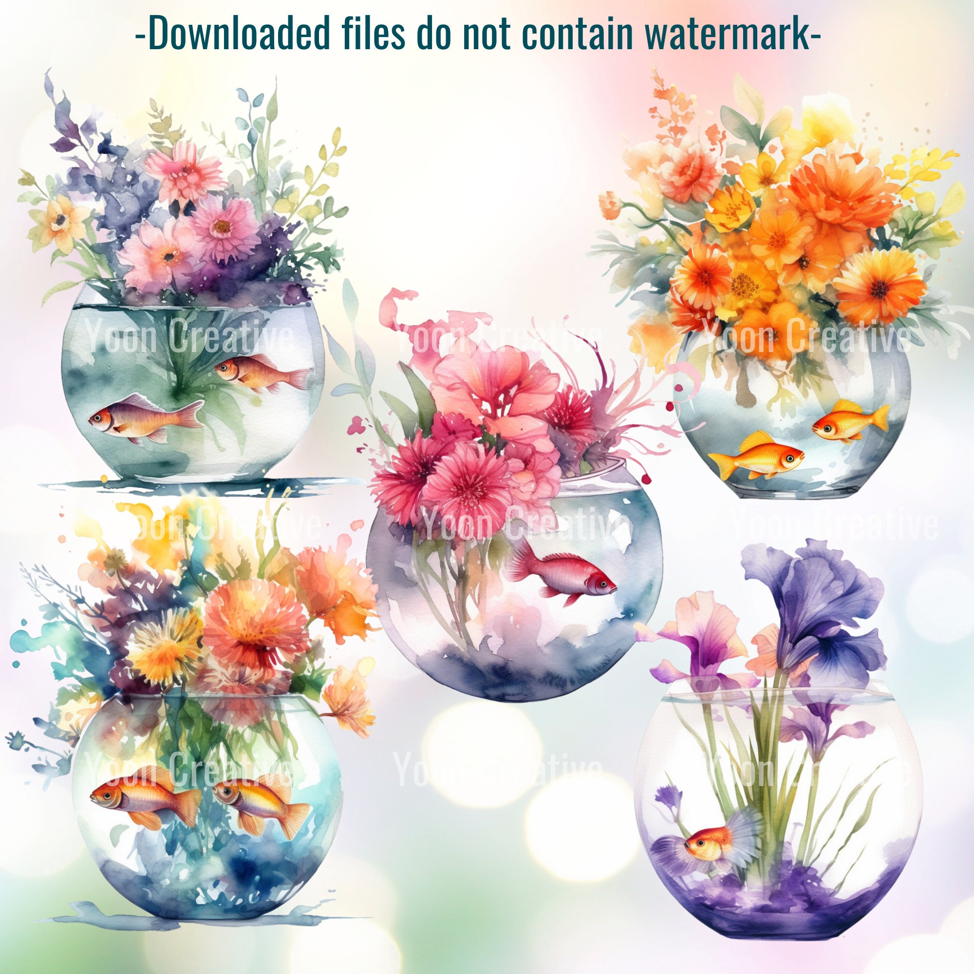 Spring Aquarium Clipart Flower Bouquet Fish Tank Natural Goldfish Wall ...