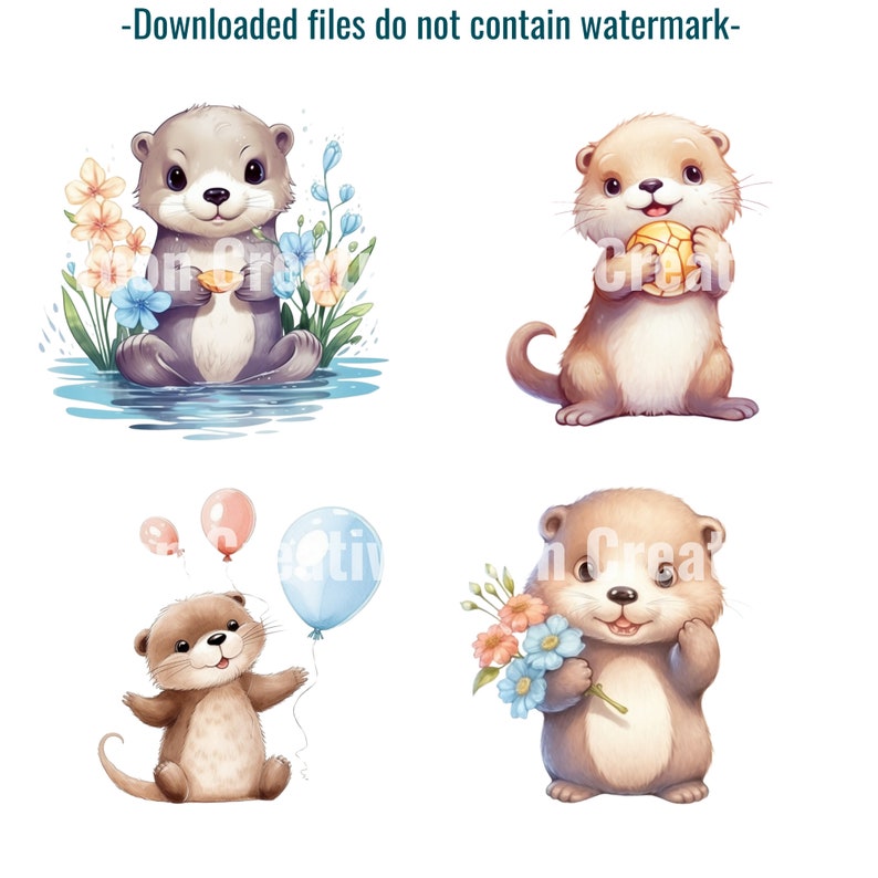 Adorable and Playful Otter Clipart Set for Creative Projects, Cute Baby ...