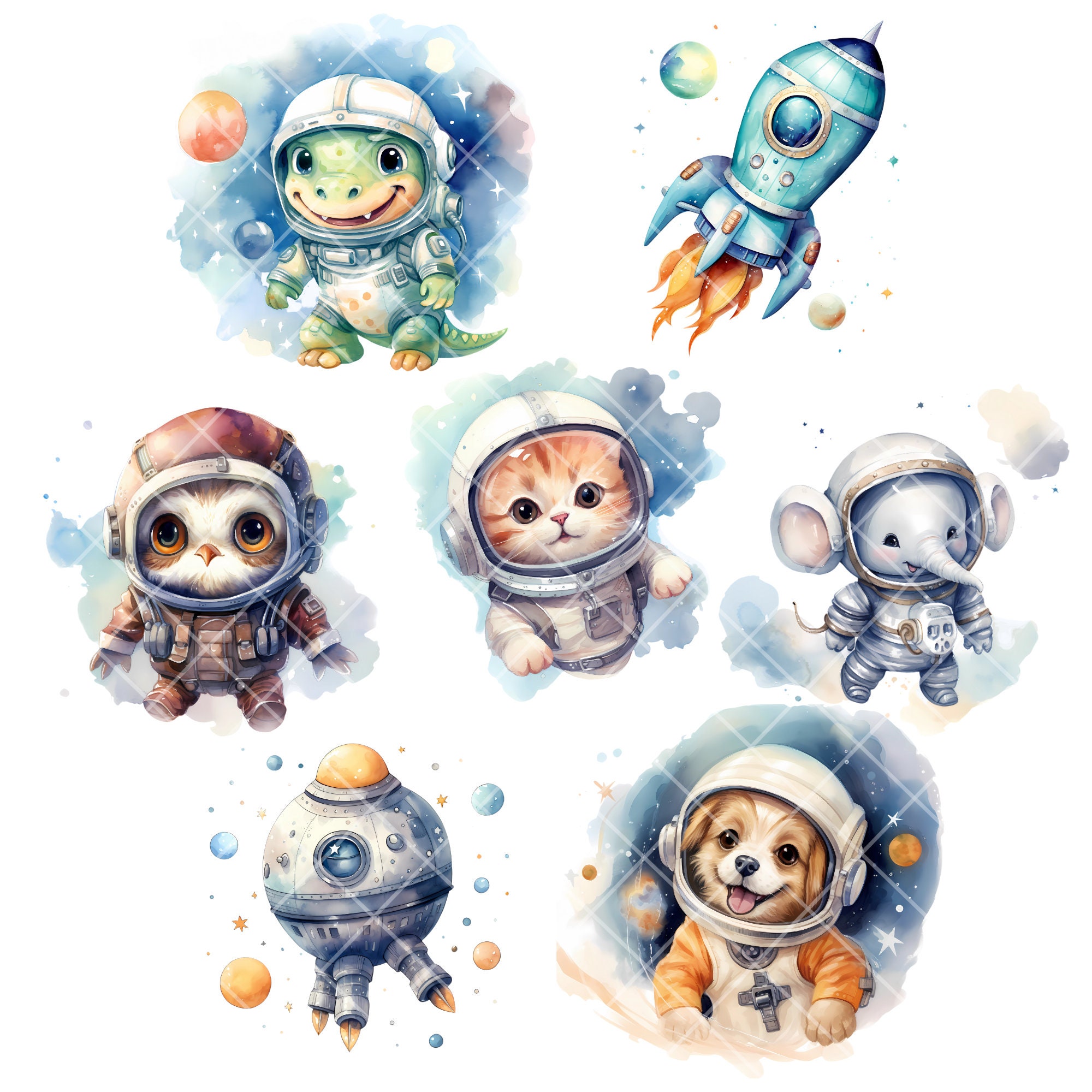 Astro Animals Clipart Set for Creative Projects Cute Space - Etsy