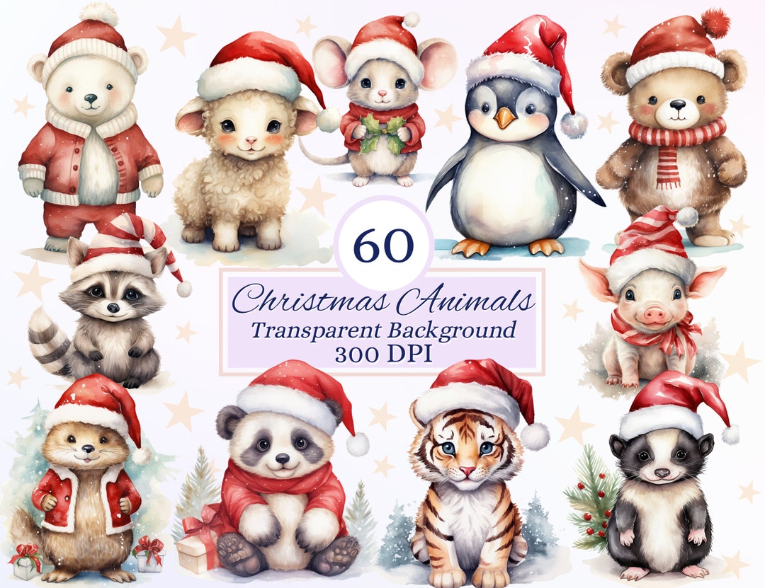 Christmas Animals Clipart Set for Creative Projects, Xmas Gift Winter ...