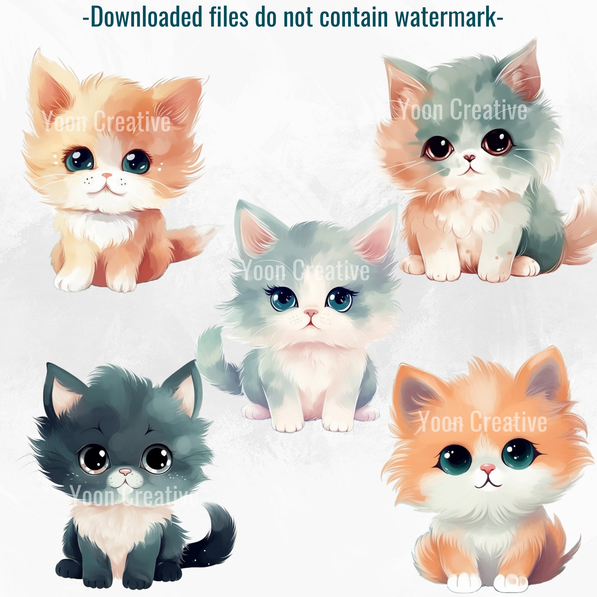 Whimsical Cat Watercolor Clipart Set Adorable Kitty 15 PNG - Etsy