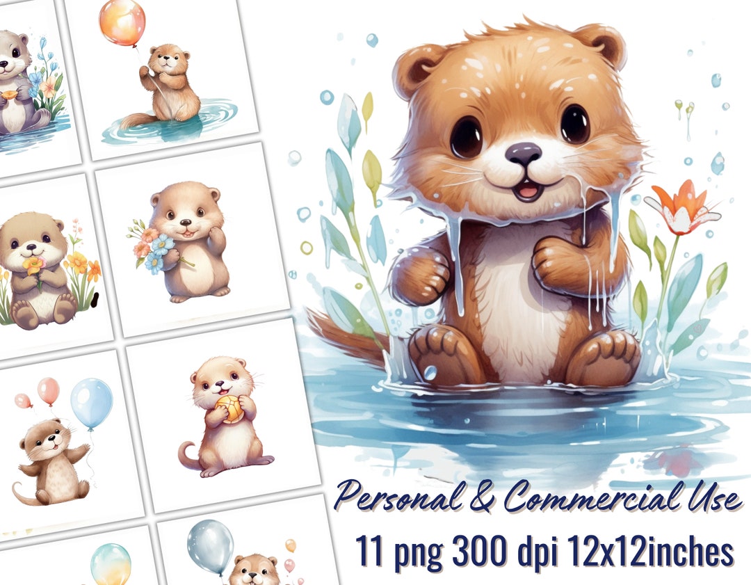 Adorable and Playful Otter Clipart Set for Creative Projects, Cute Baby ...