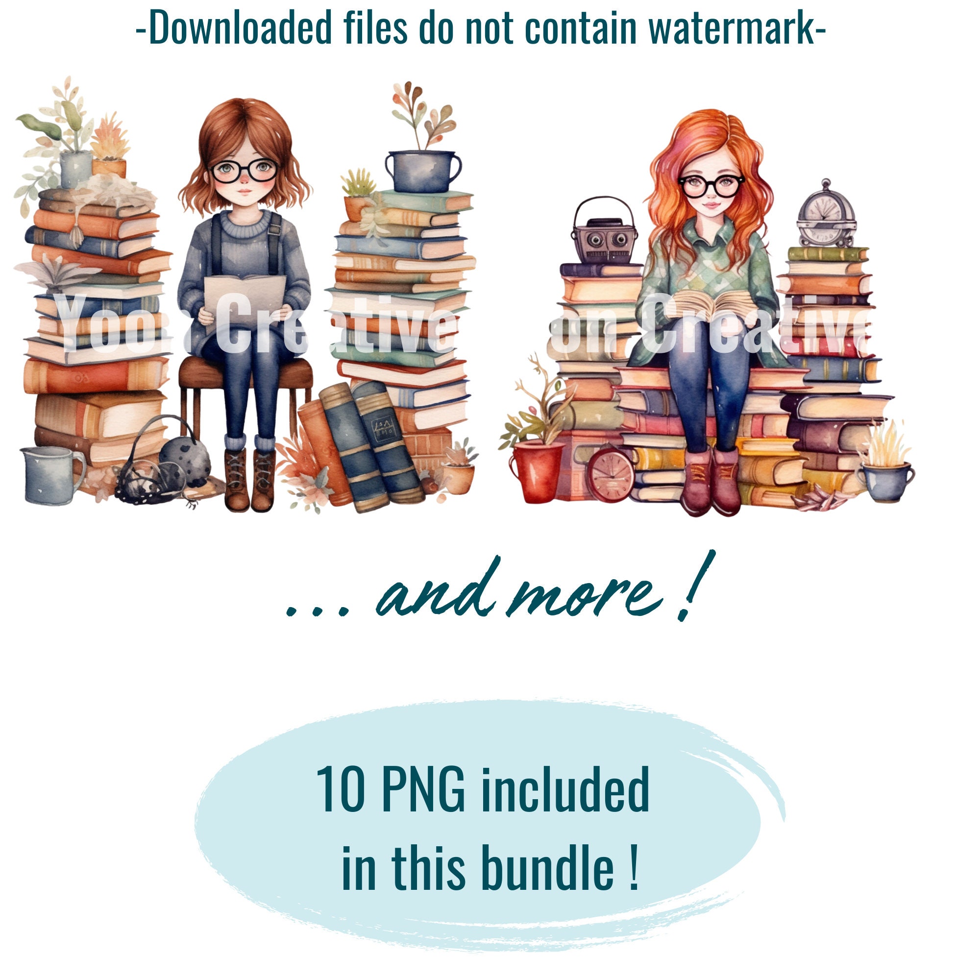 Watercolor Studious Teenagers Clipart Set, 10 PNG HQ, Transparent Background, Academic Graphics ...