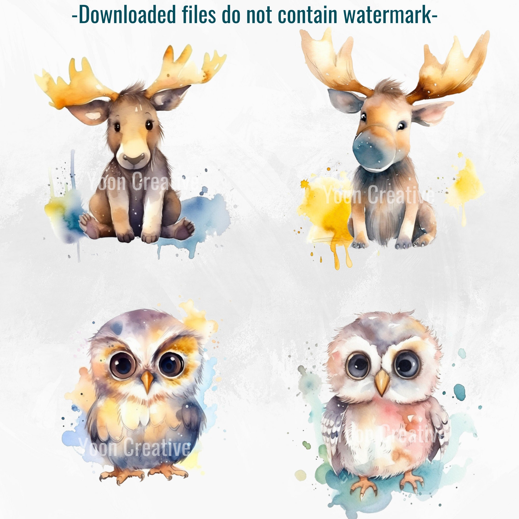 Little Woodland Watercolor Cute Baby Animal Clipart Set - 20 PNG ...