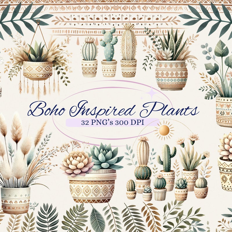 Boho Plant Art - Etsy