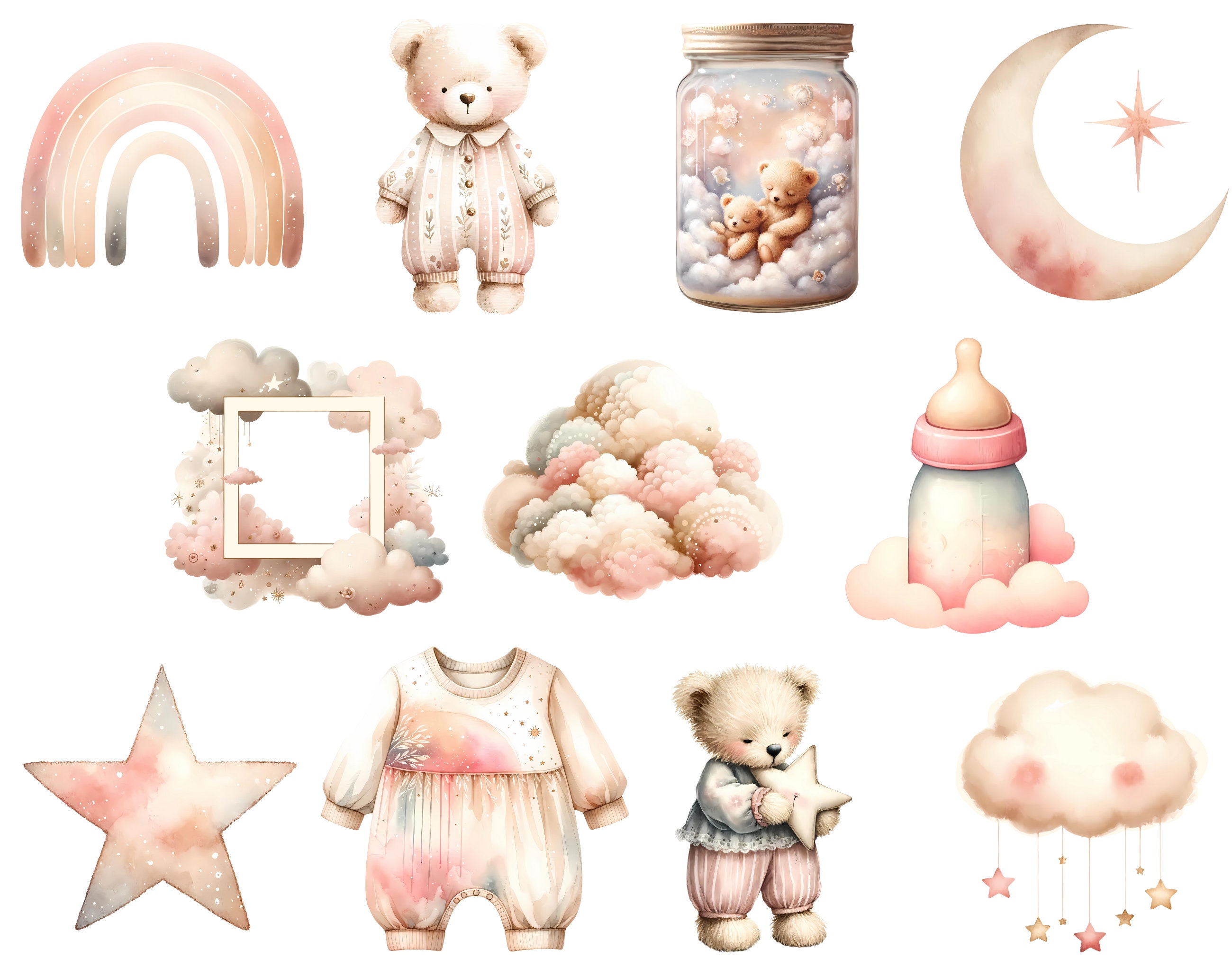 Boho Pink Dreams Clipart Set for Creative Project, Sweer Baby Designs ...