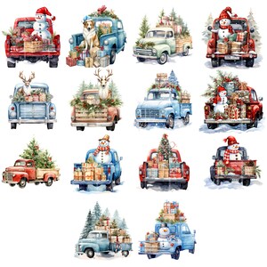 Christmas Pickup Clipart Set for Creative Projects, Winter Truck, Xmas ...