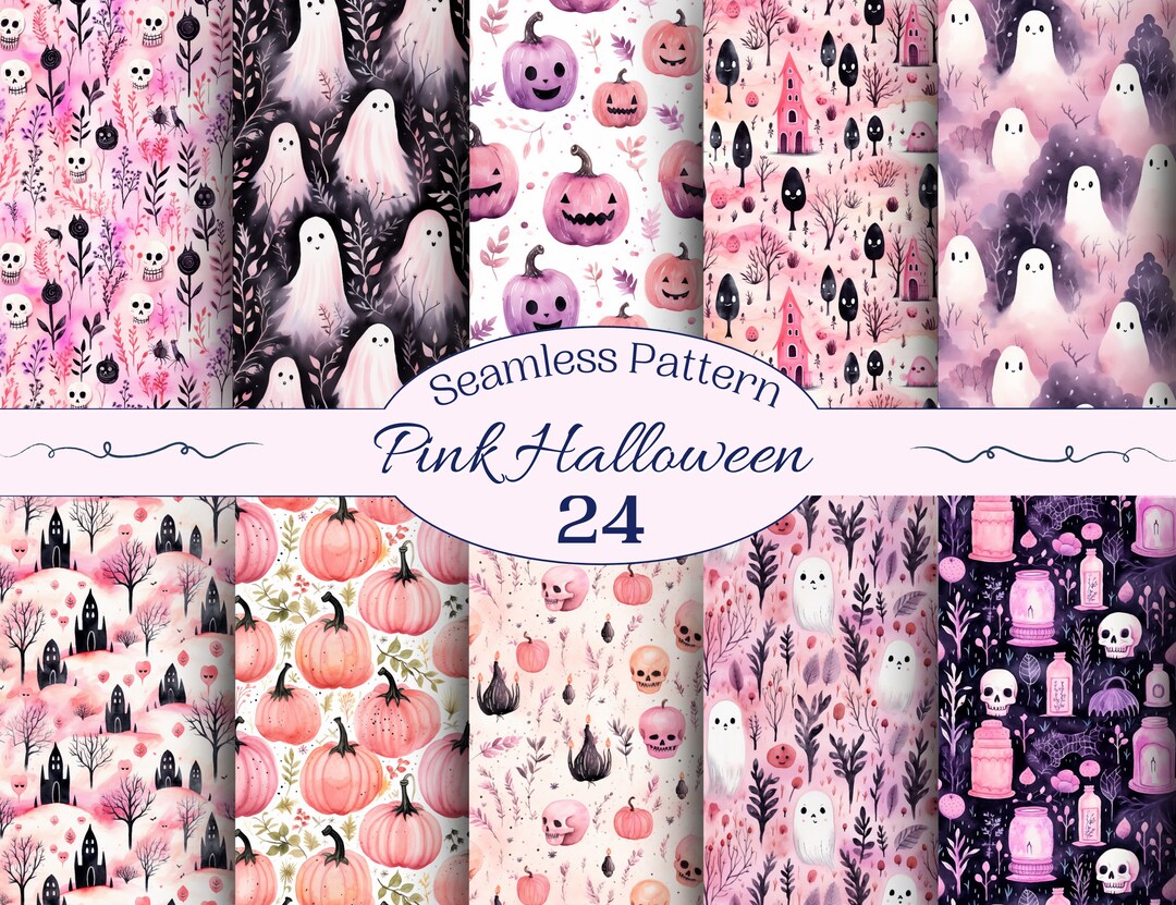 Pink Halloween Seamless Pattern for Creative Project, Autumn Digital ...