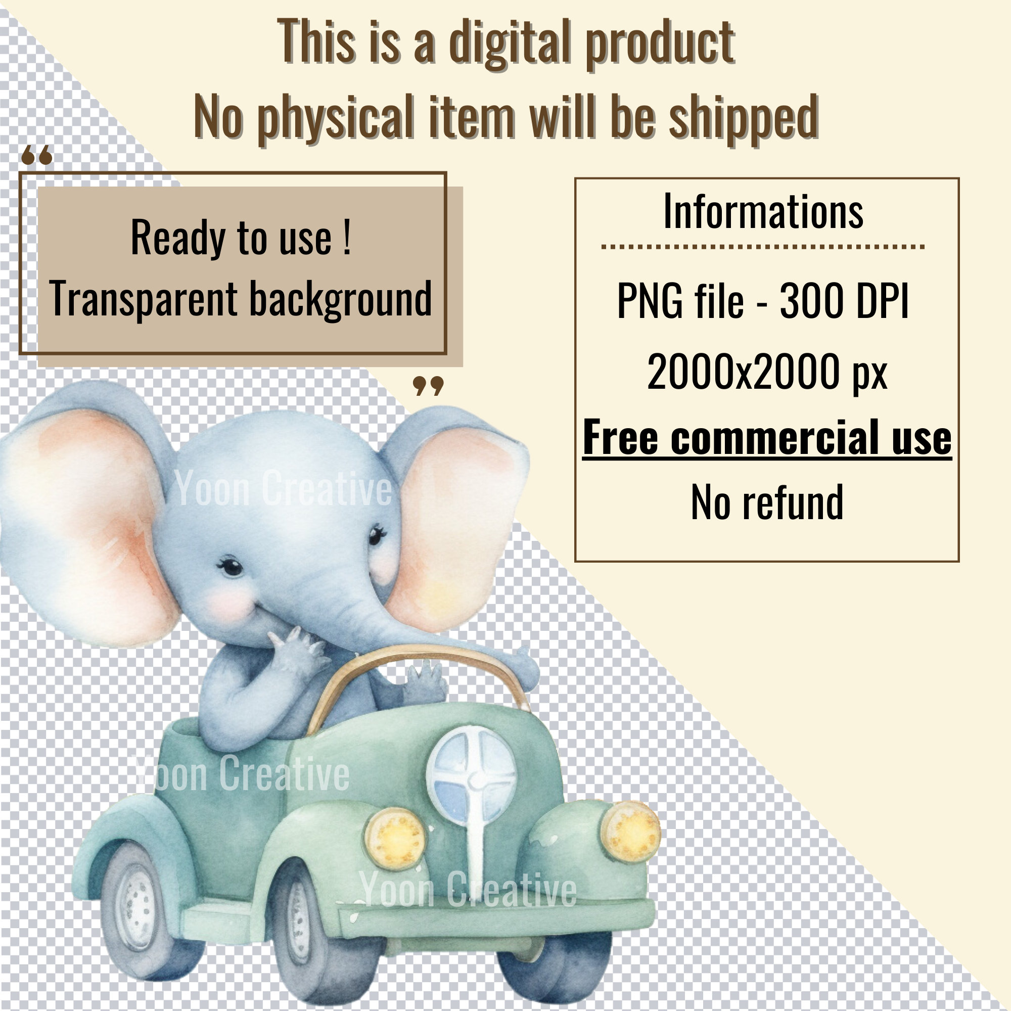 Adorable Elephant Watercolor Clipart Set - Baby Shower Bundle - 10 PNG ...