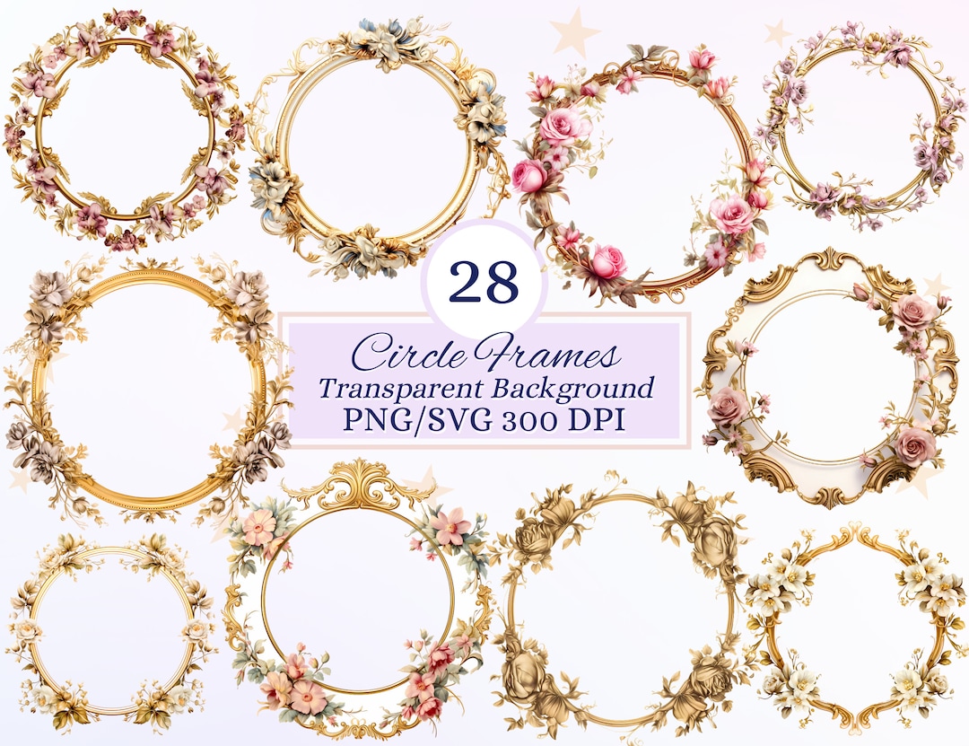 Baroque Circle Frame Clipart Set for Creative Projects, Rococo Style ...