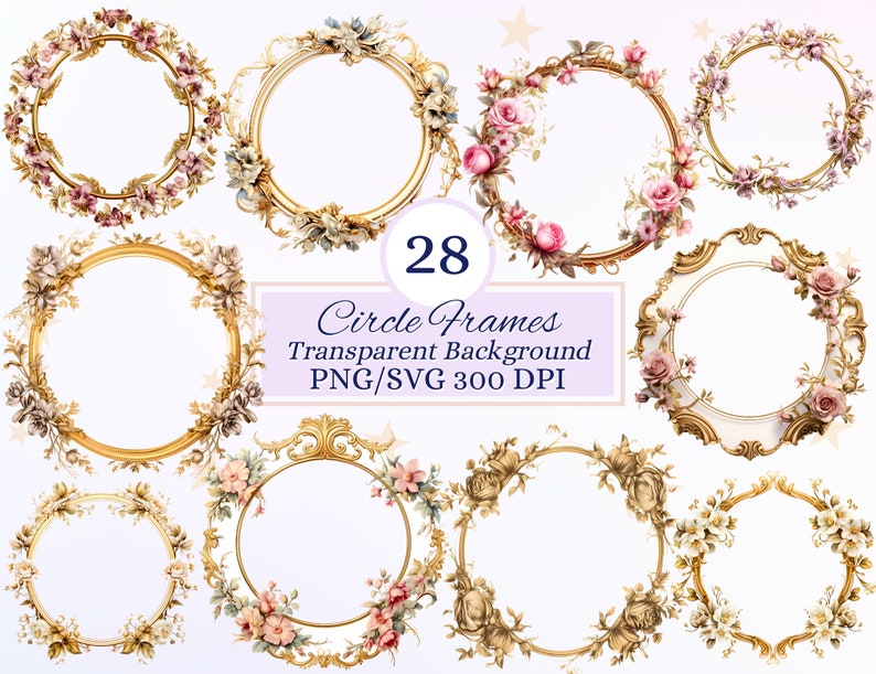 Baroque Circle Frame Clipart Set for Creative Projects, Rococo Style ...