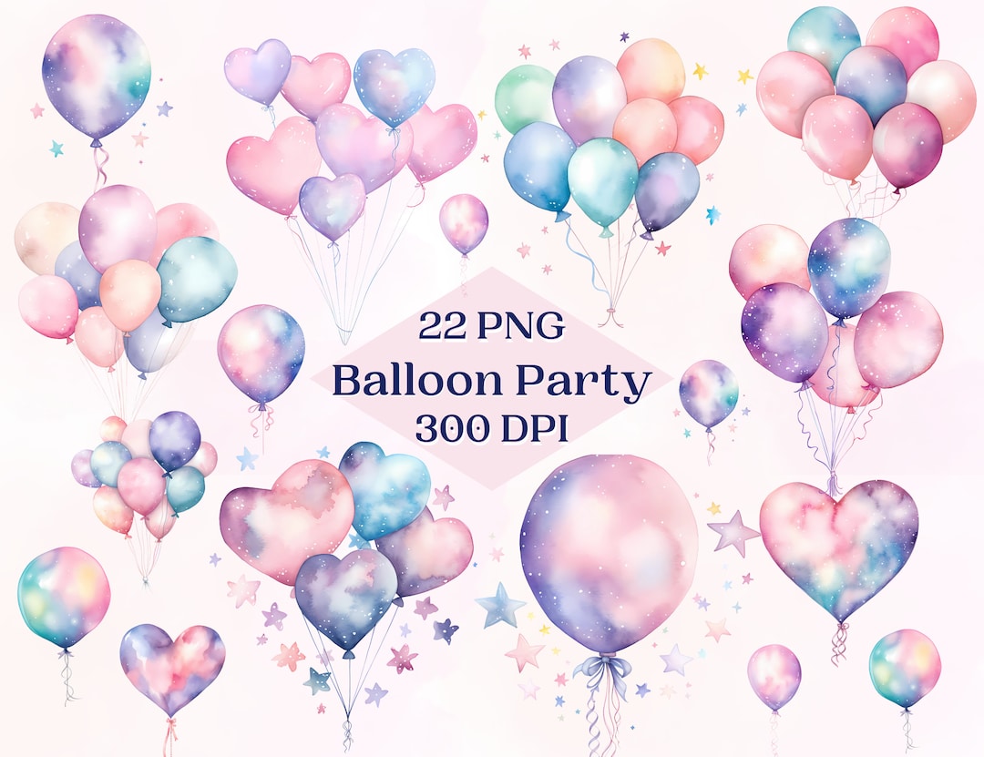 Pastel Balloon Party Clipart Set for Creative Project, Whimsical ...