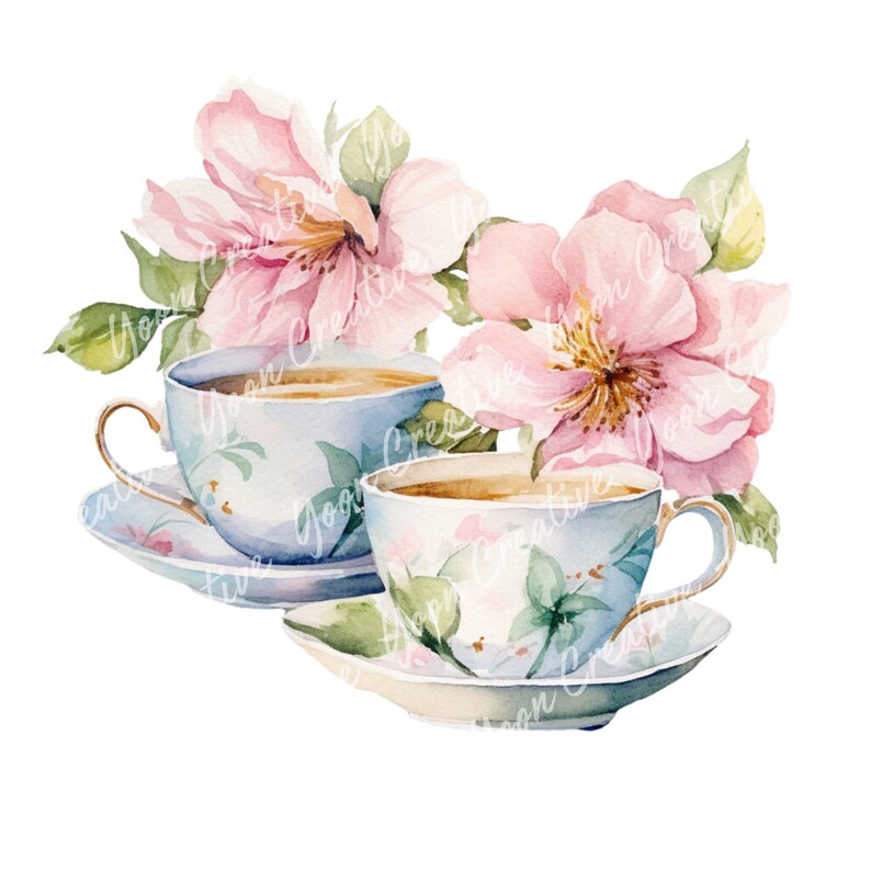 Watercolor Tea Cups Clipart Set for Creative Project 30 - Etsy