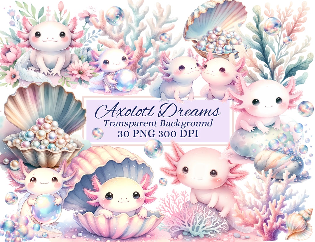 Axolotl Dreams Cliparts for Creative Project, Sea Animal Graphics ...