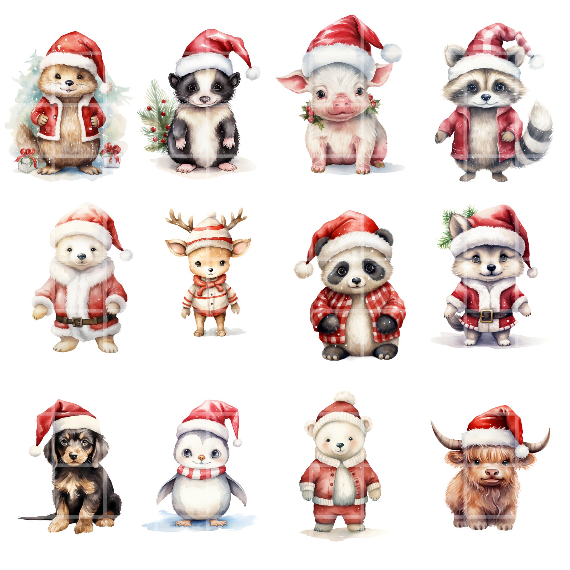 Christmas Animals Clipart Set for Creative Projects, Xmas Gift Winter ...