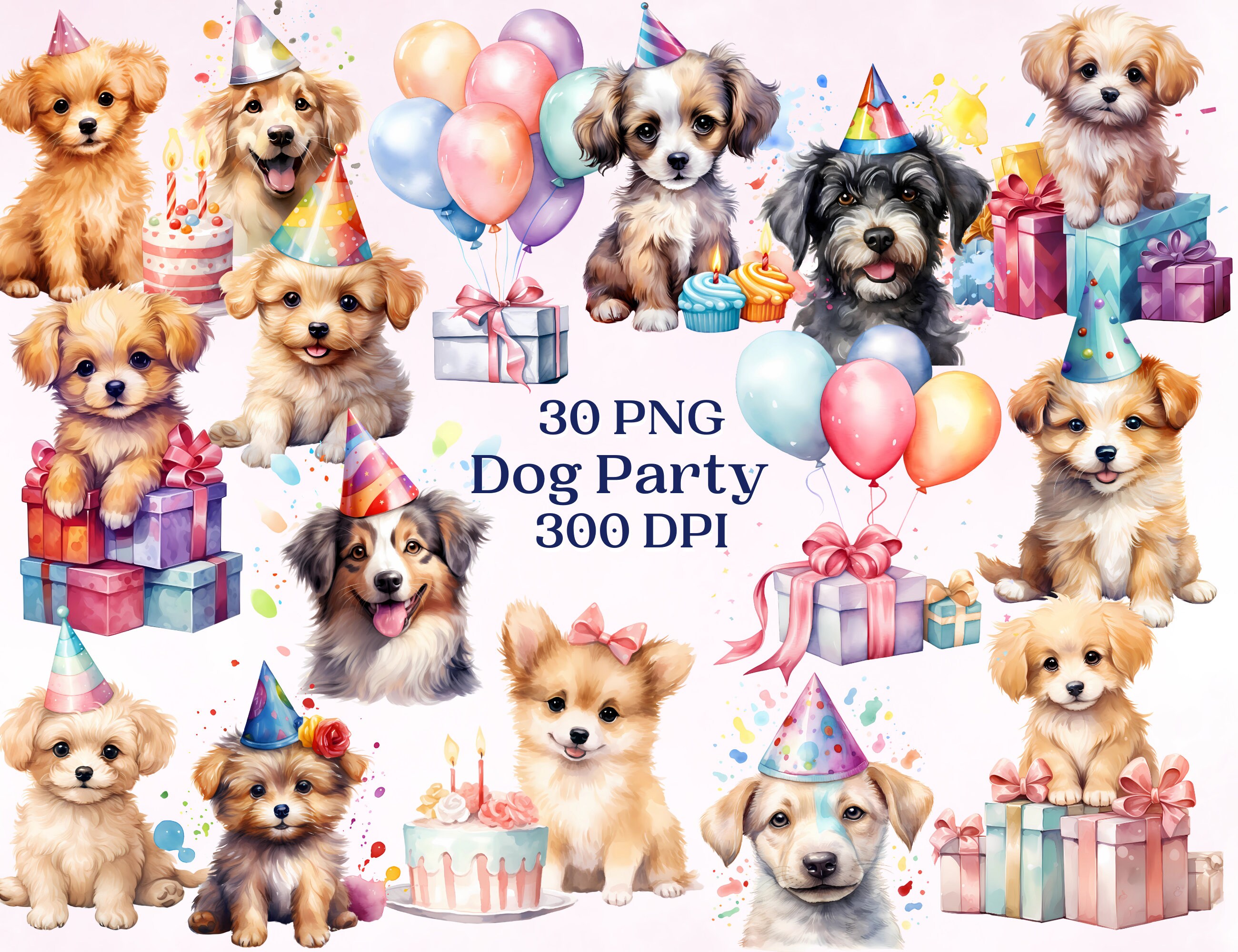 Dog Party Clipart for Creative Project Birthday Dog Lovers - Etsy