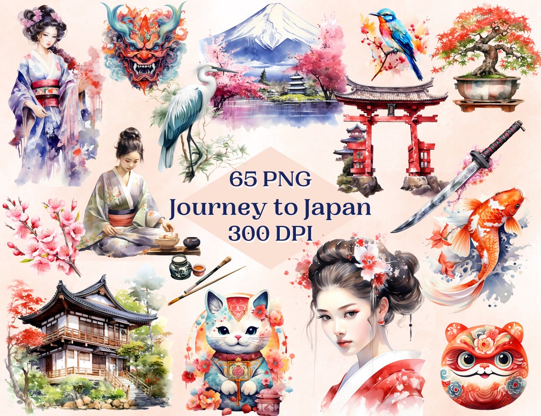 Journey to Japan Clipart for Creative Project, Japanese Artwork ...