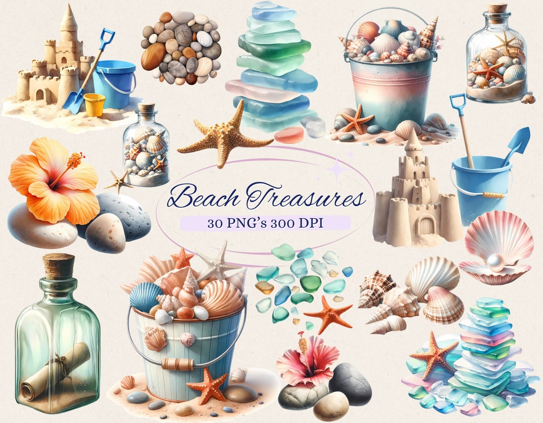 Beach Treasures Clipart Set for Creative Project, Summer Graphics ...
