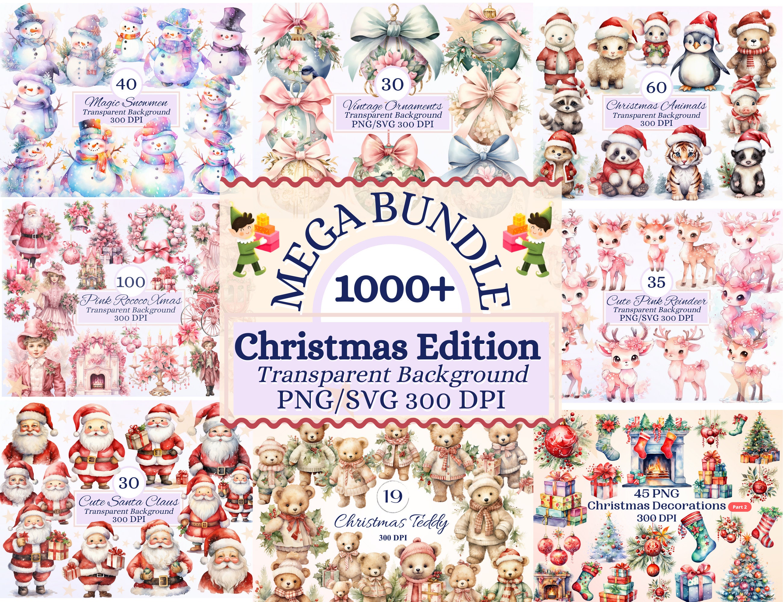 Christmas Edition 1000 Clipart Set for Creative Projects, Xmas Winter ...