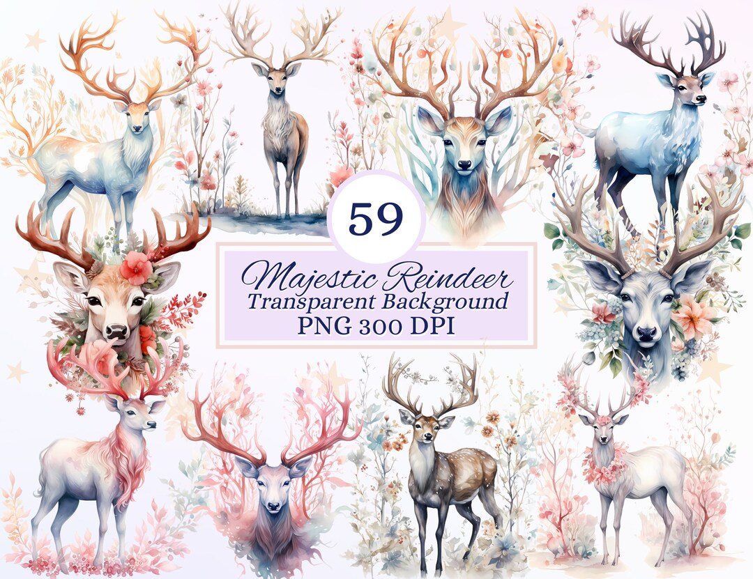 Majestic Reindeer Clipart Set for Creative Projects, Christmas Animal ...
