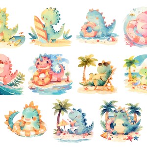 Cute Summer Dinosaurs at the Beach Clipart Set for Creative Project ...