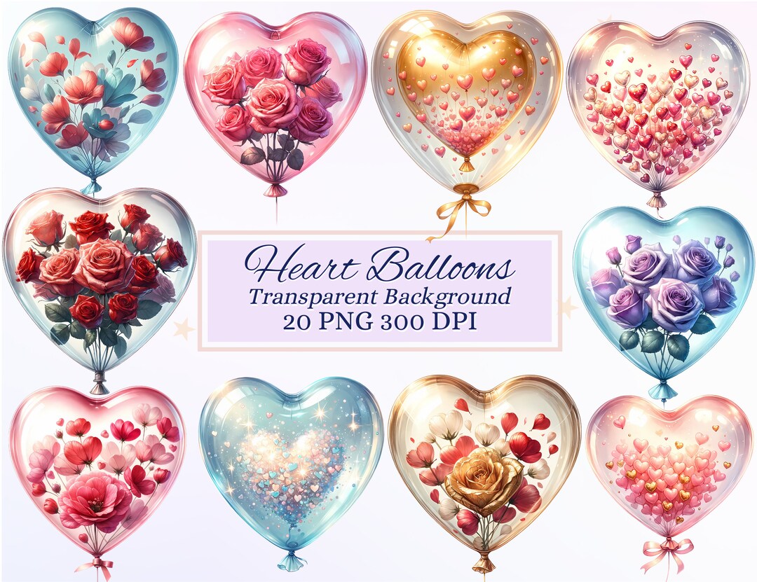 Heart Balloons Clipart Set for Creative Project, Valentine Day Graphic ...