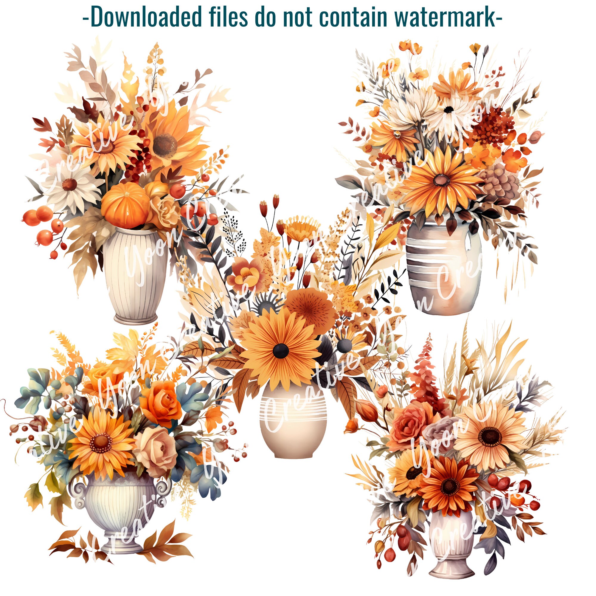 Boho Chic Autumnal Bouquet Cliparts for Creative Projetcs - Etsy