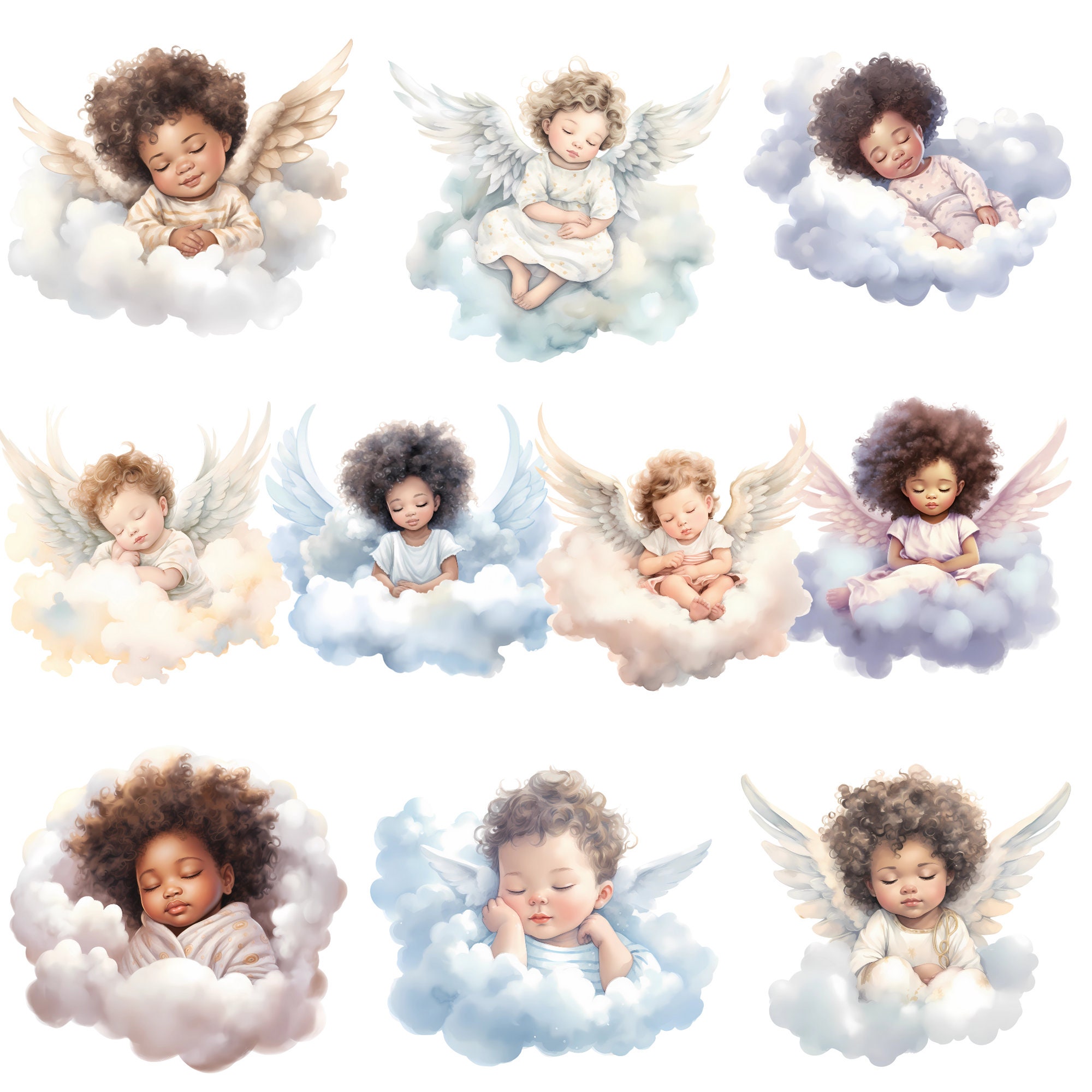 Angel Babies Clipart Set for Creative Projects, Babies Sleeping on ...