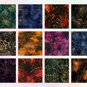 Golden Spider Web Seamless Patterns for Creative Project, Halloween ...