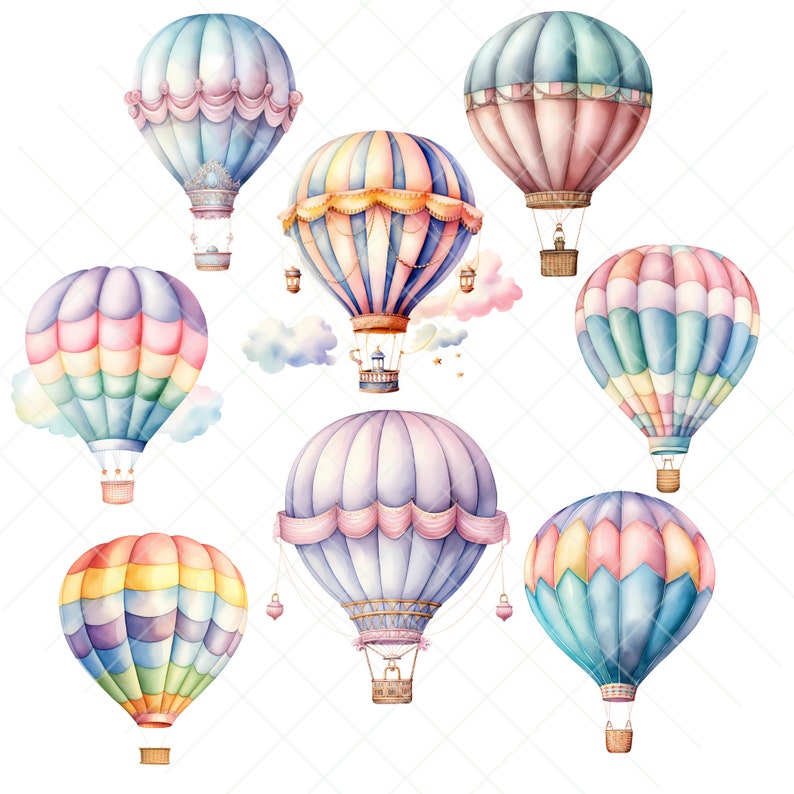 Hot Air Balloons Clipart for Creative Project, Whimsical Nursery Wall ...